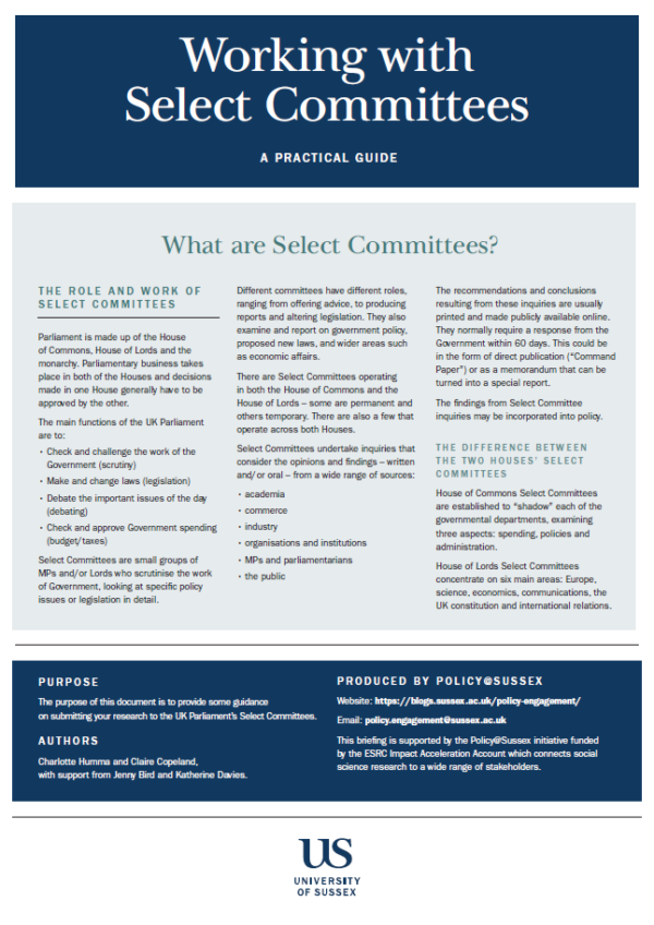 Working with Select Committees | Policy@Sussex