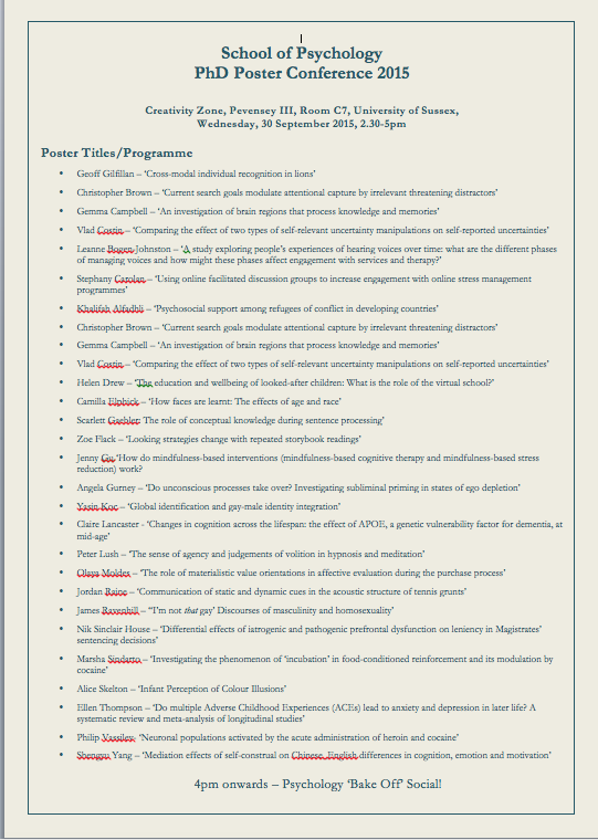Psychology PhD Poster Conference 2015 | School of Psychology blog