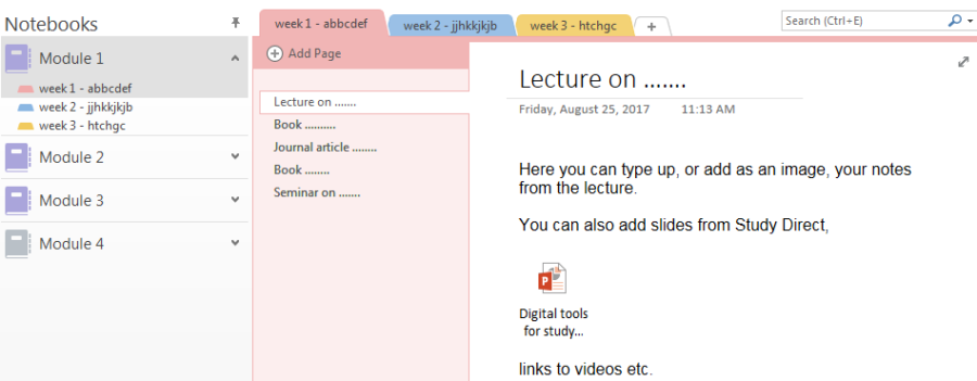 example OneNote organisation - Educational Enhancement