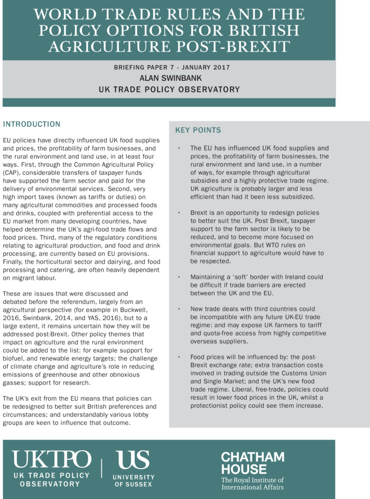 World Trade Rules and the Policy Options for British Agriculture Post ...