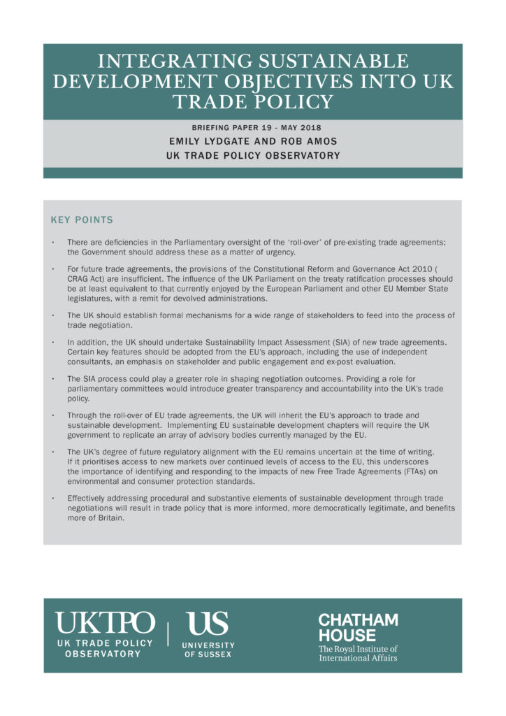Integrating sustainable development objectives into UK trade policy ...