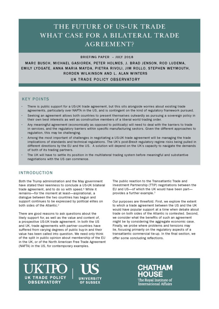 The Future of US-UK Trade: What case for a bilateral trade agreement ...