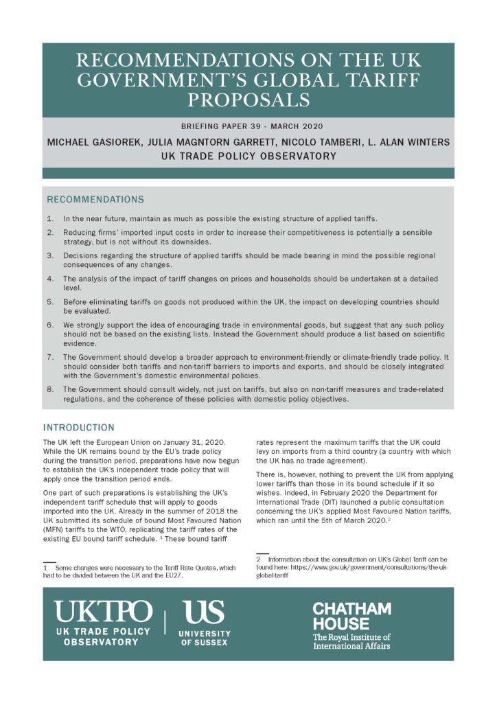 Recommendations on the UK Government’s Global Tariff proposals « UK ...