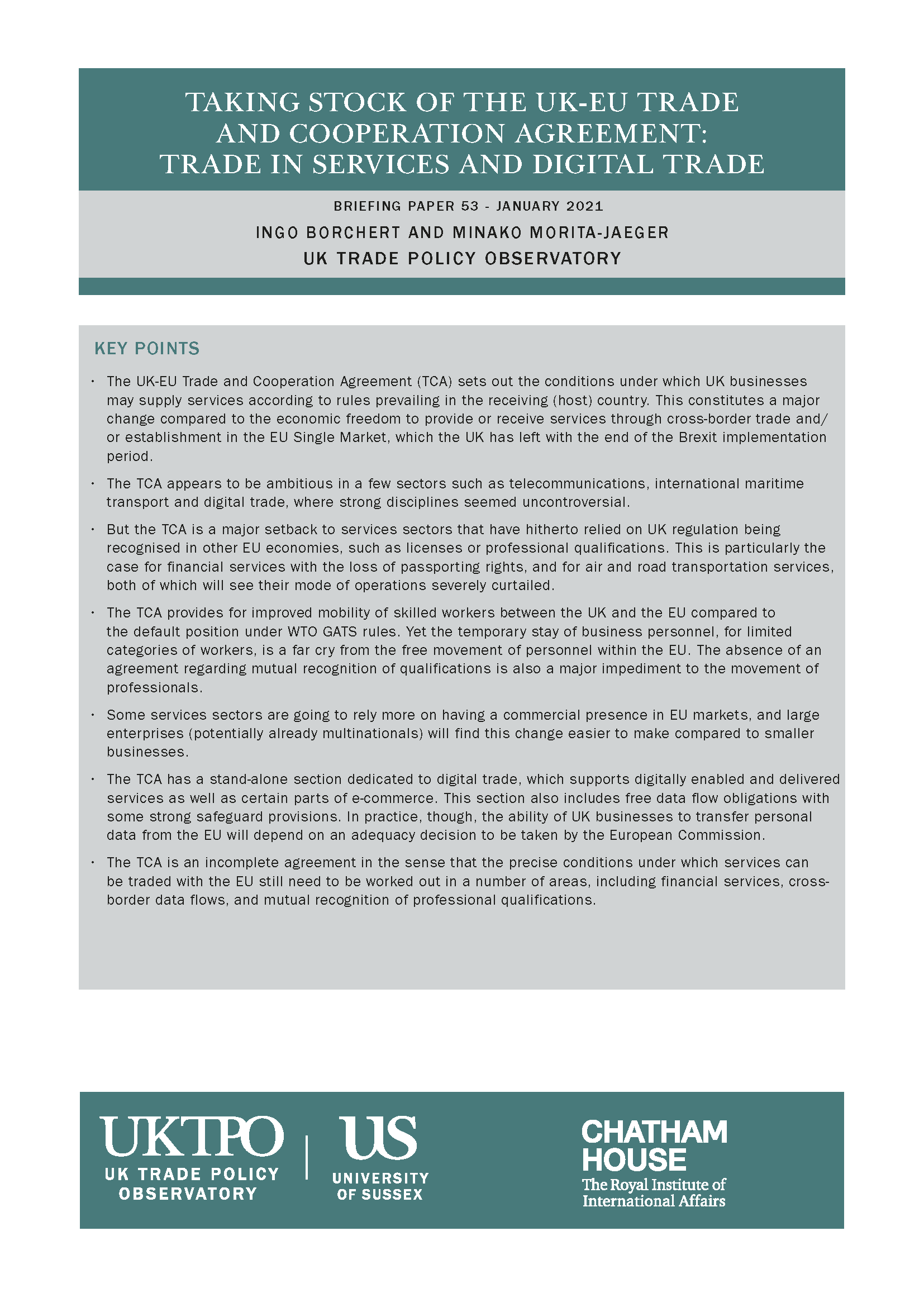 Taking Stock of the UK-EU Trade and Cooperation Agreement: Trade in ...