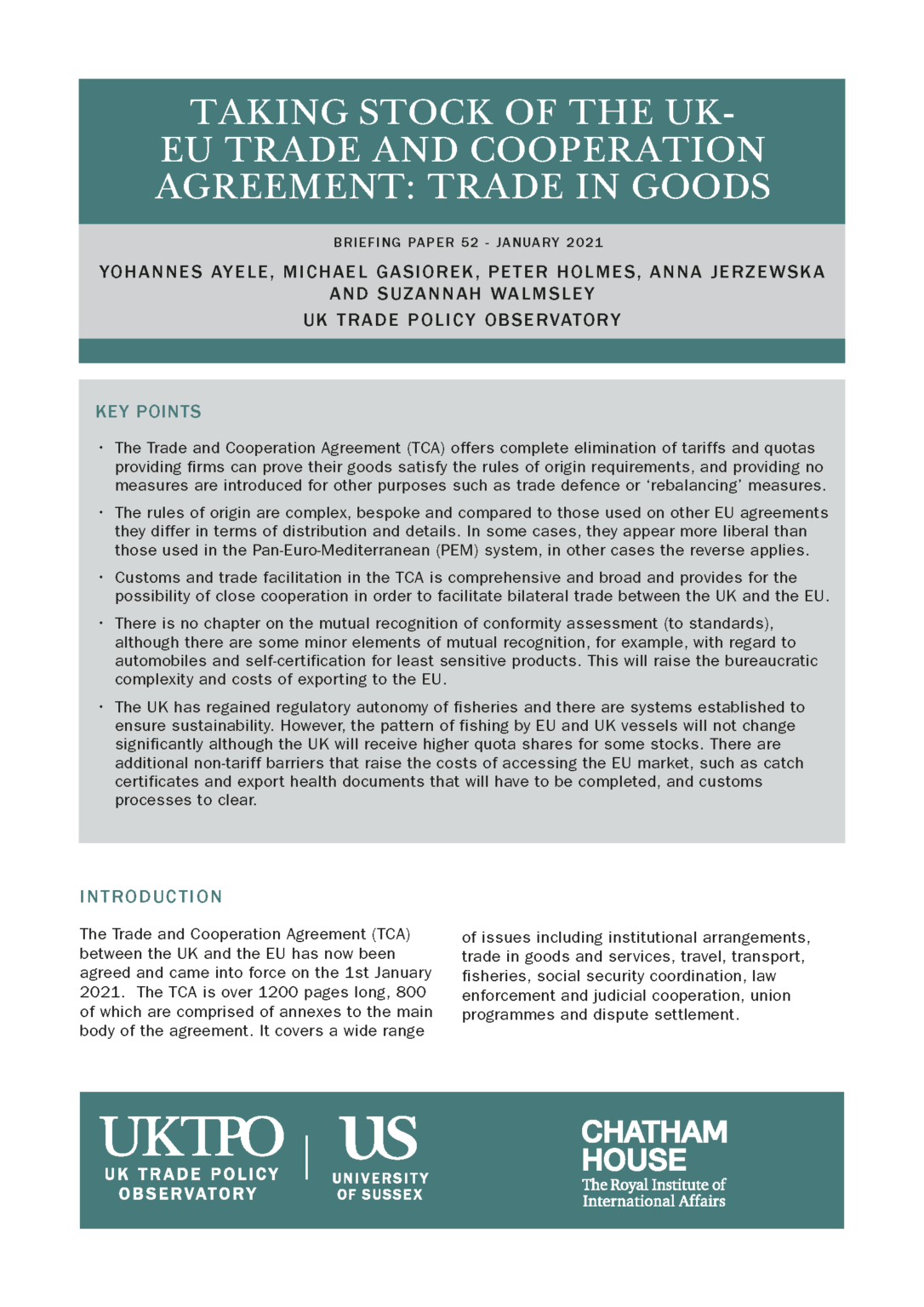 Taking Stock of the UK-EU Trade and Cooperation Agreement: Trade in ...