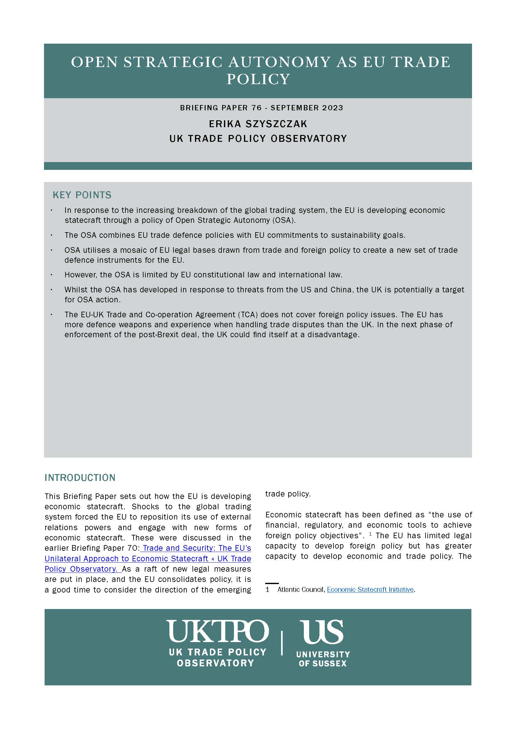 Open Strategic Autonomy as EU Trade Policy « UK Trade Policy Observatory