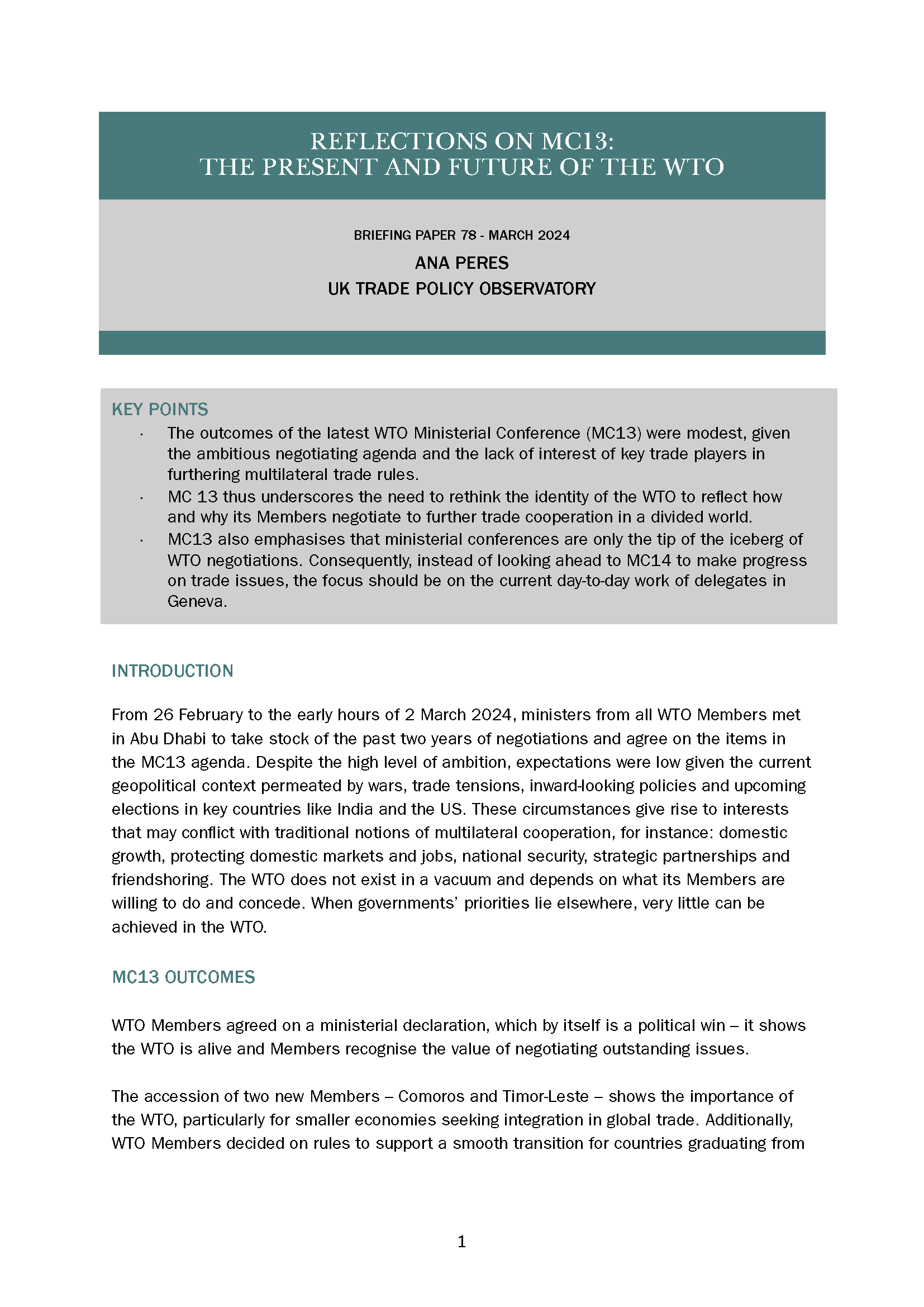 Reflections on MC13: The present and future of the WTO « UK Trade ...